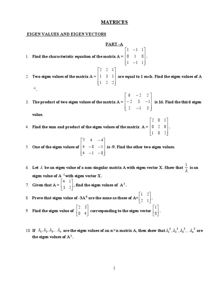 Unit 1 | PDF | Eigenvalues And Eigenvectors | Matrix (Mathematics)