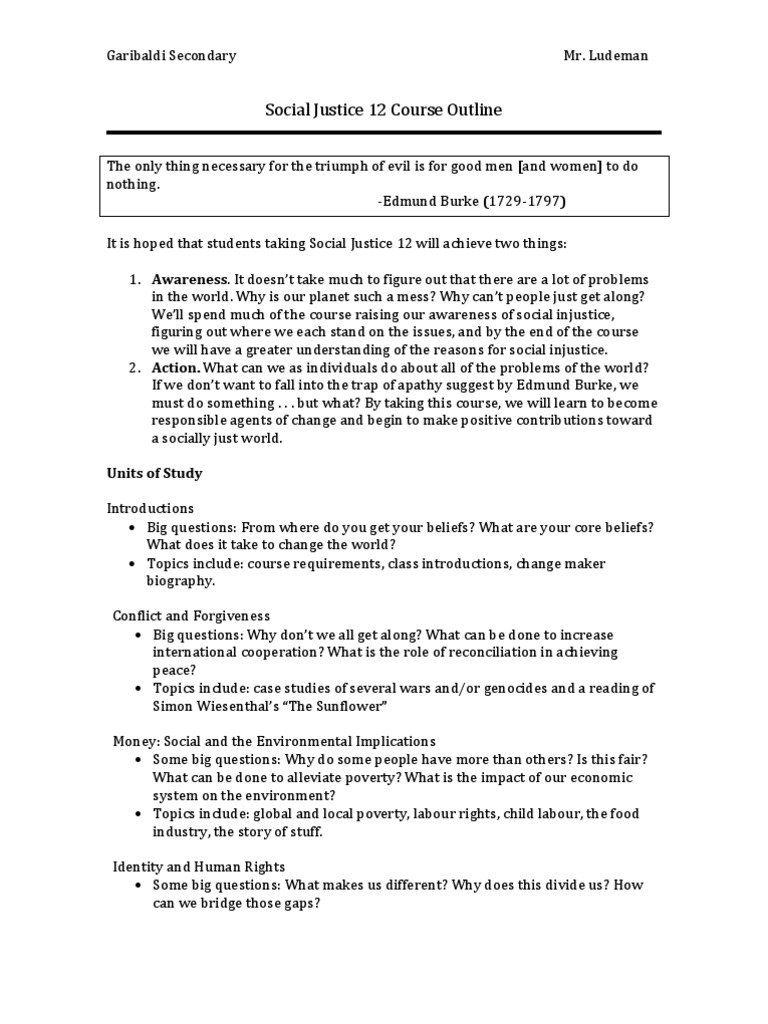 Social Justice 12 Course Overview | PDF | Homework | Learning