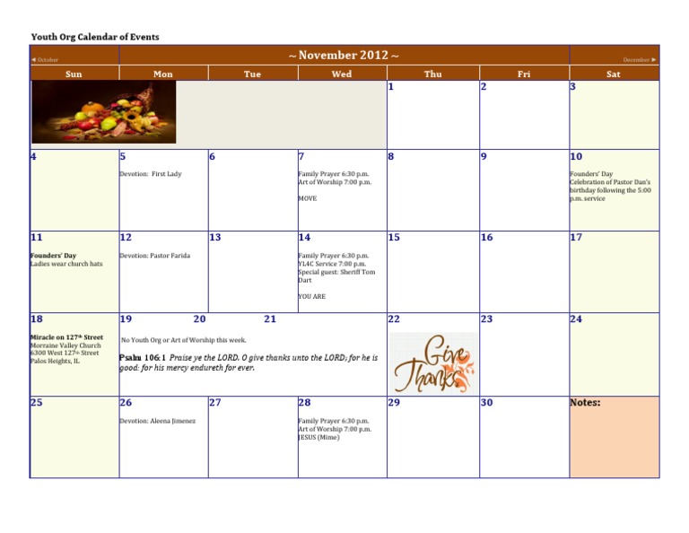 Youth Organization November Events Calendar | PDF