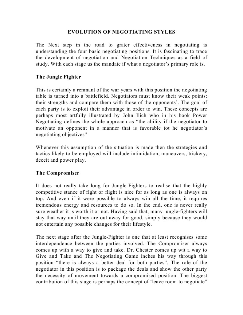 Evolution of Negotiating Styles | Download Free PDF | Negotiation | Psychological Concepts