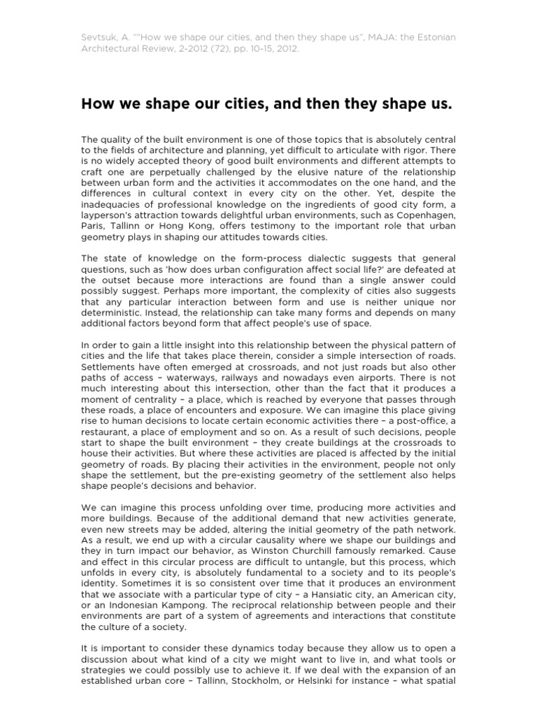 How We Shape Our Cities And, Then They Shape Us | PDF | Built ...