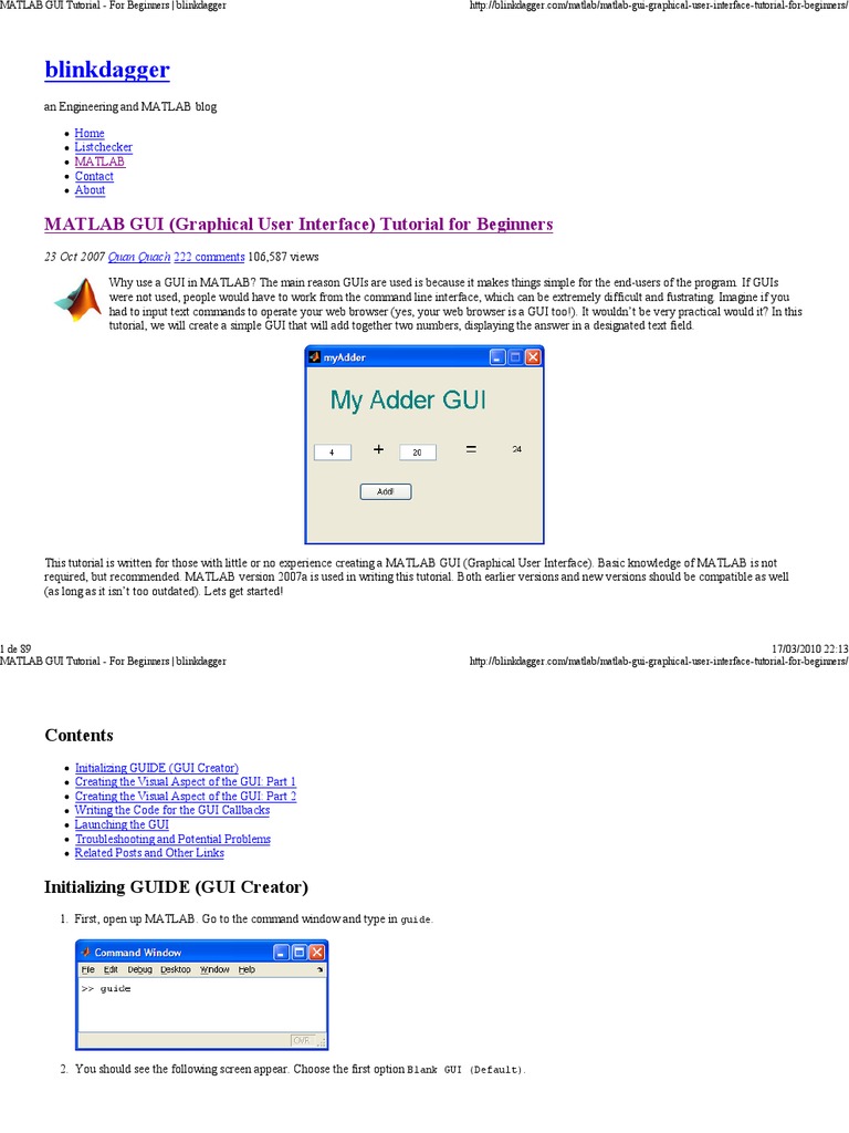 Matlab Gui Tutorial - For B | PDF | Matlab | Command Line Interface