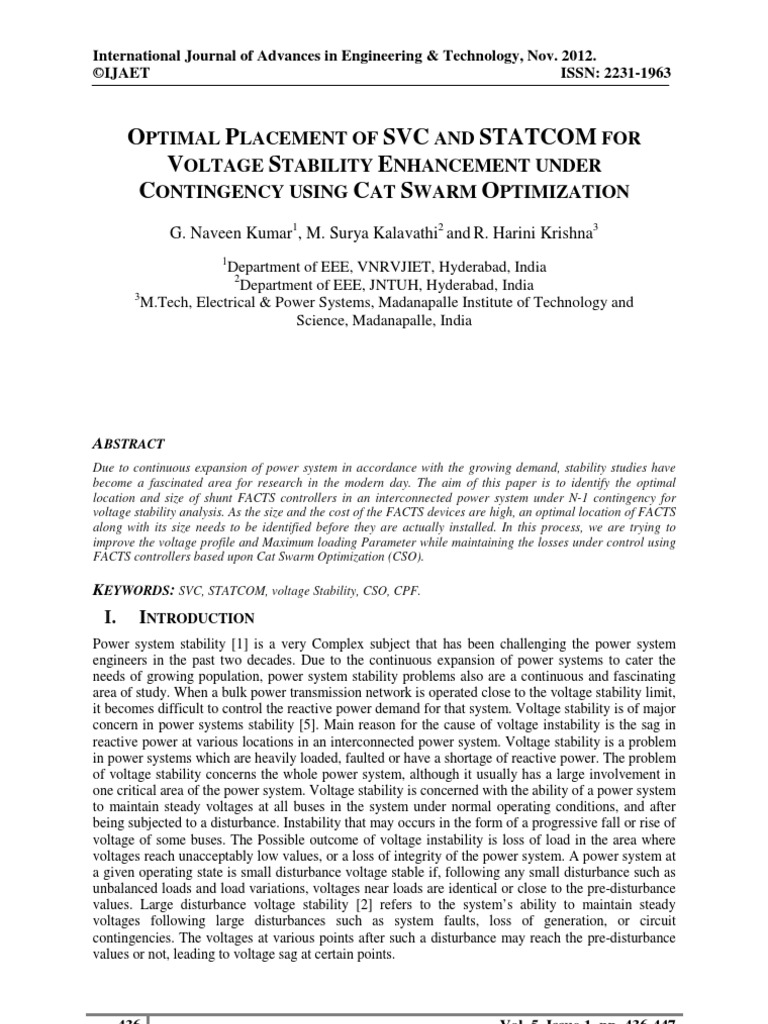 Optimal Placement of SVC and Statcom For Voltage Stability Enhancement ...