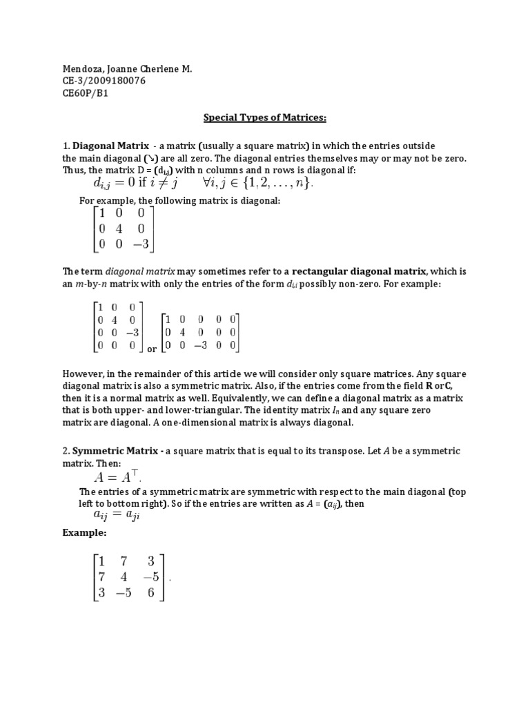 Special Types of Matrices | PDF | Matrix (Mathematics) | Matrix Theory