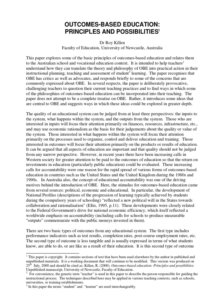 Obe Principles and Possibilities | PDF | Curriculum | Educational ...