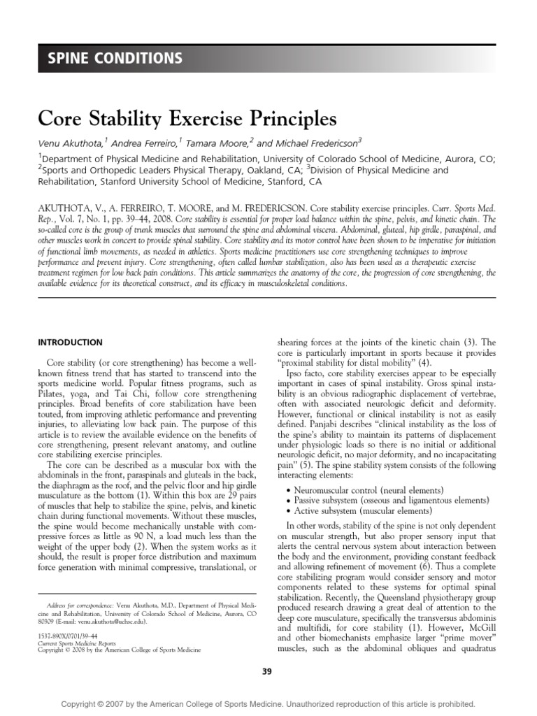 Core Stability Exercise Principles | PDF | Abdomen | Pelvis