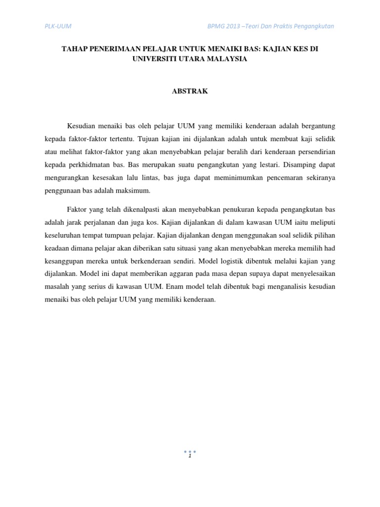 Tahap Penerimaan Untuk Menaiki Bas - My Assigmnent | PDF