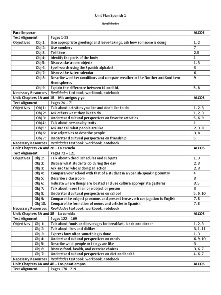 Realidades Units | PDF | Textbook | Verb
