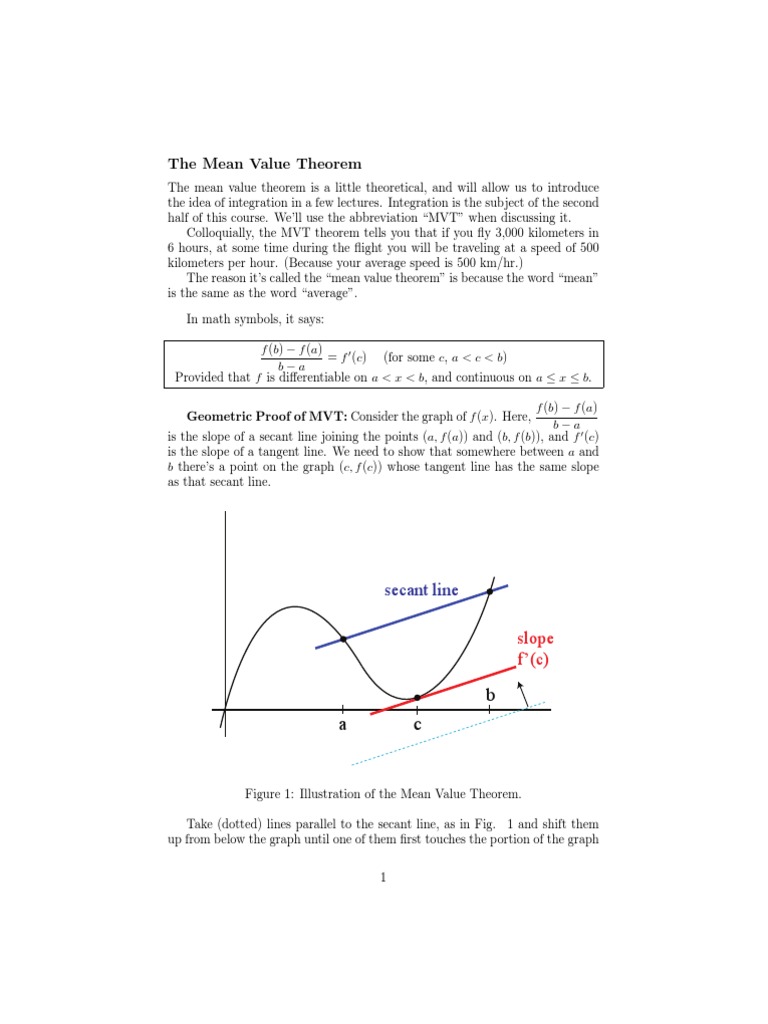 Mean Value Theorem | Download Free PDF | Derivative | Slope