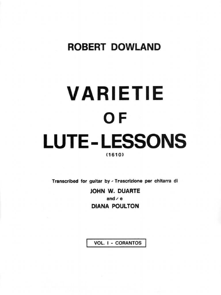 DOWLAND Robert - Varietie of Lute Lessons - Vol 1 - Corantos (Ed Berben ...