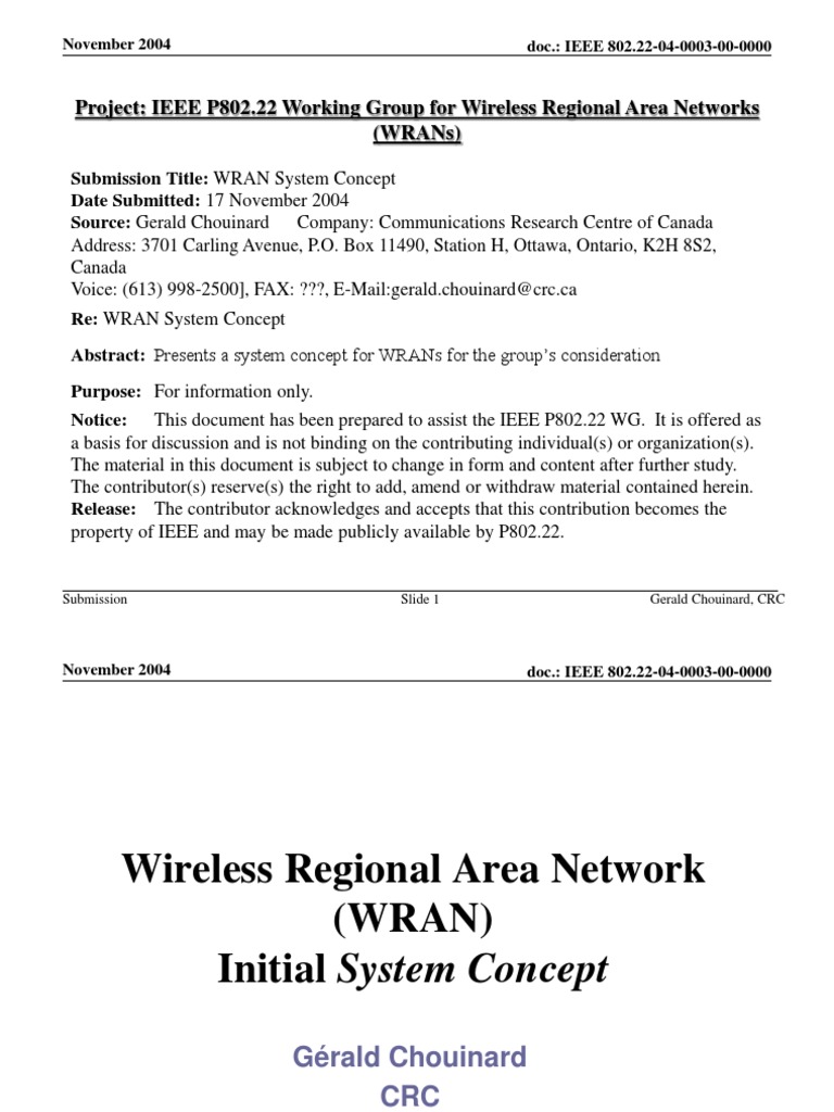 Project: Ieee P802.22 Working Group For Wireless Regional Area Networks ...