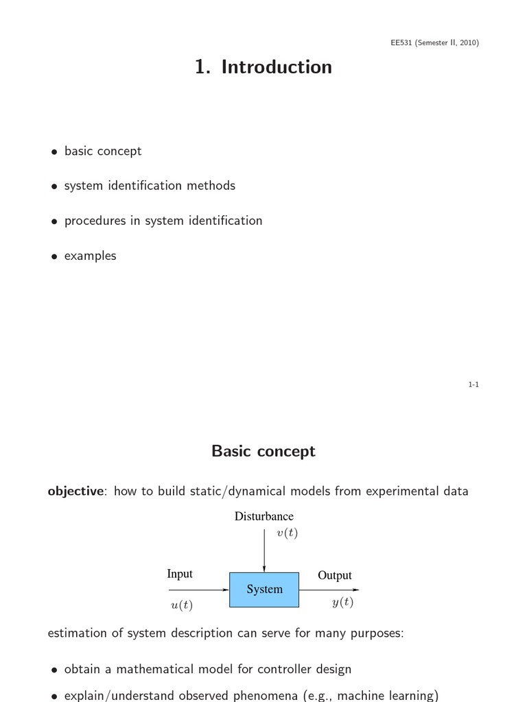 Basic Concept System Identification Methods Procedures in System Identification Examples ...