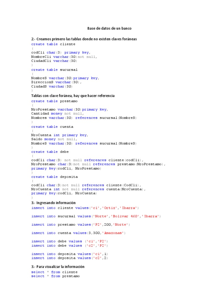Base de Datos de Un Banco | PDF | Datos de computadora | Programación ...