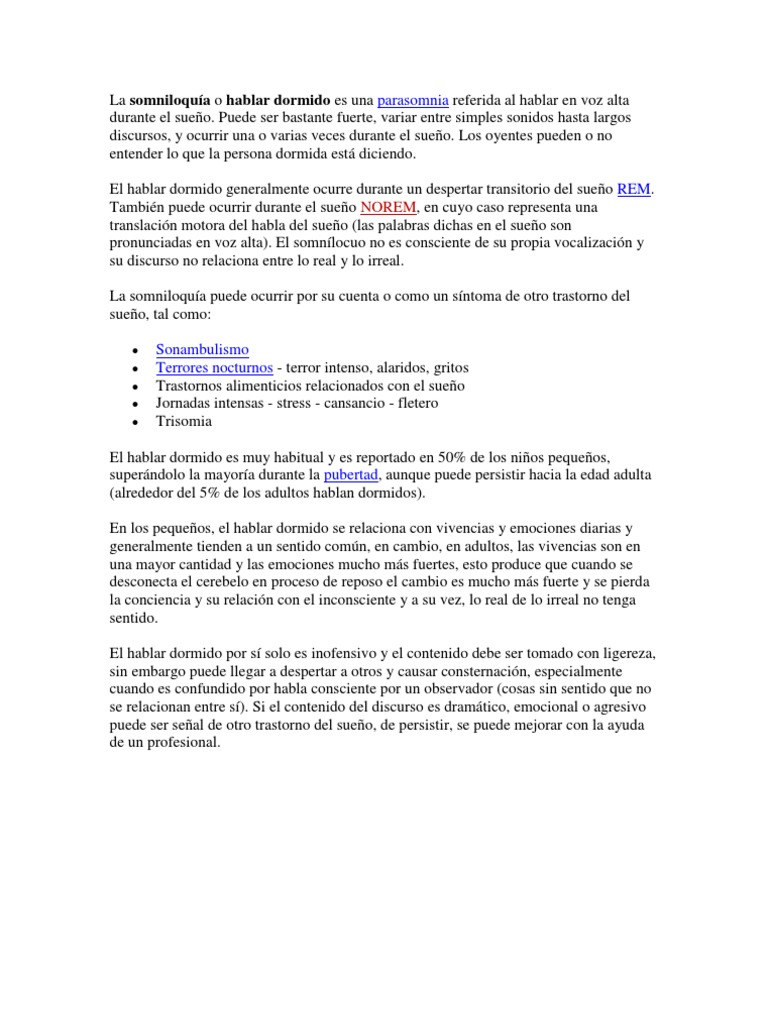 La Somniloquía o Hablar Dormido Es Una Parasomnia Referida Al Hablar en ...