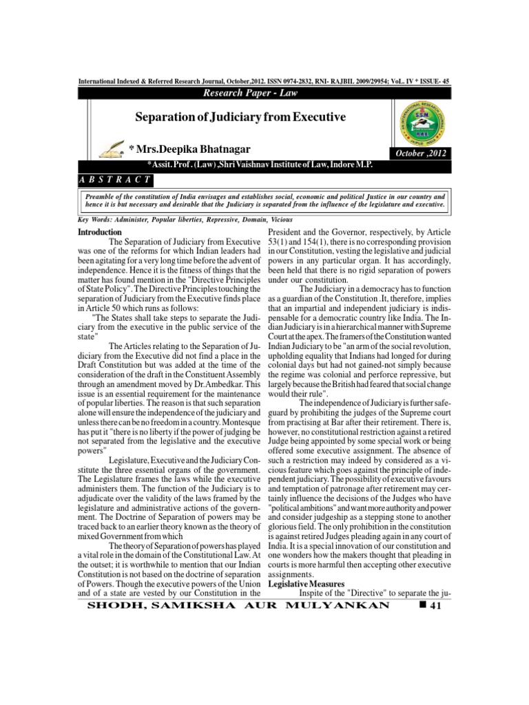 Separation of Judiciary From Executive: Mrs - Deepika Bhatnagar | PDF ...