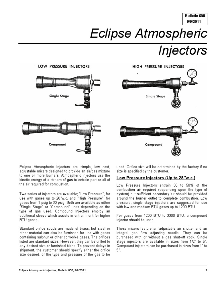 Eclipse High Pressure Injector (650 Bulletin 9-9-11) | PDF | Gases ...