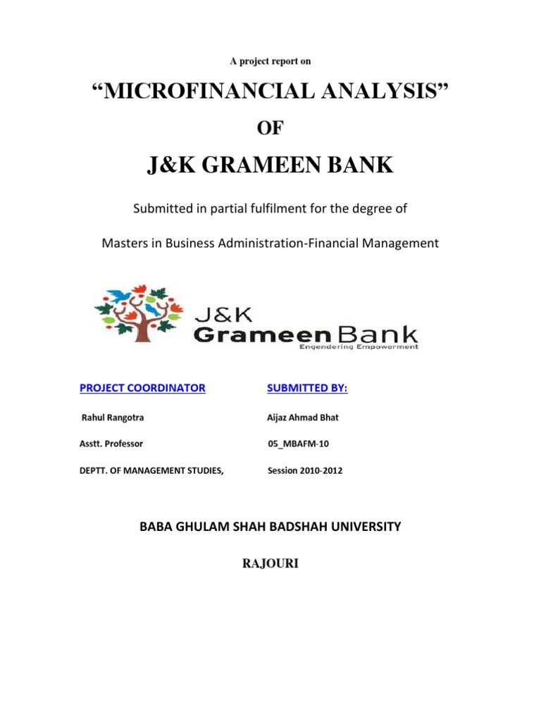 Microfinancial Analysis of J&K Grameen Bank2 | PDF | Microfinance | Microcredit
