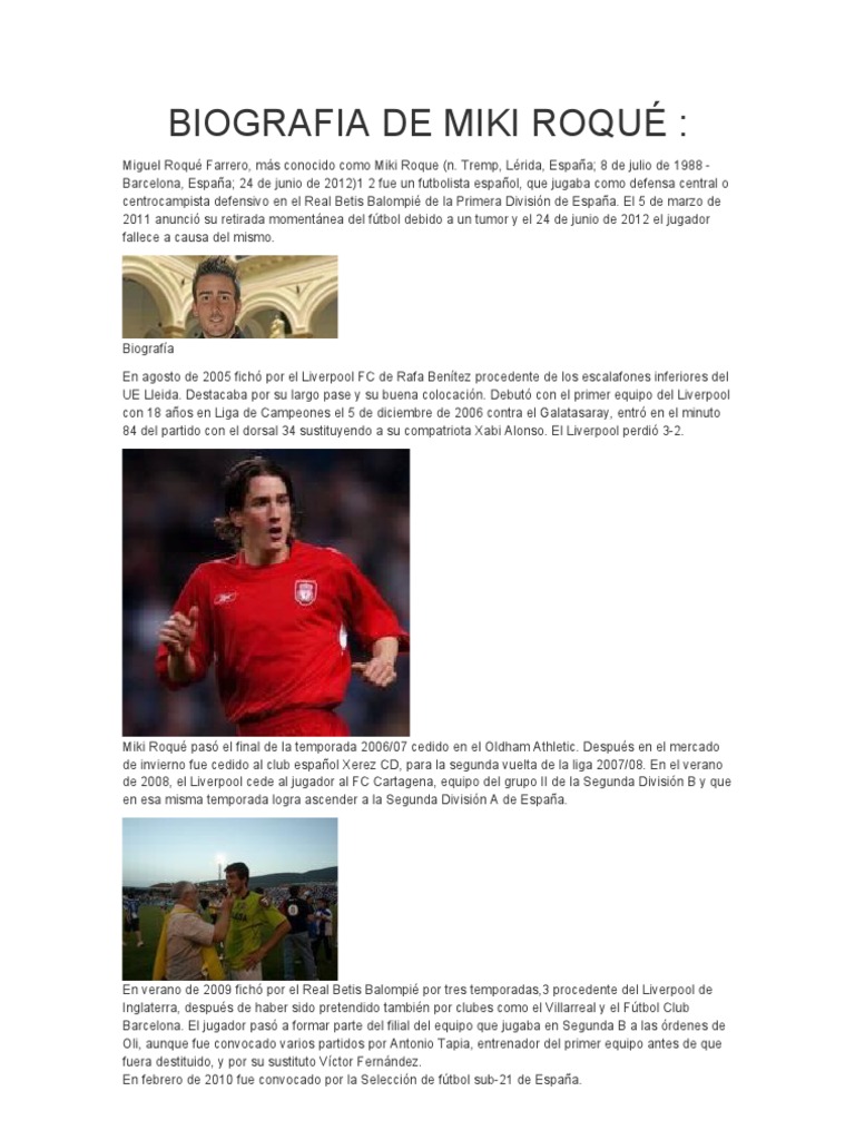 Biografía de Miki Roqué: Futbolista y Lucha | PDF | la Liga ...