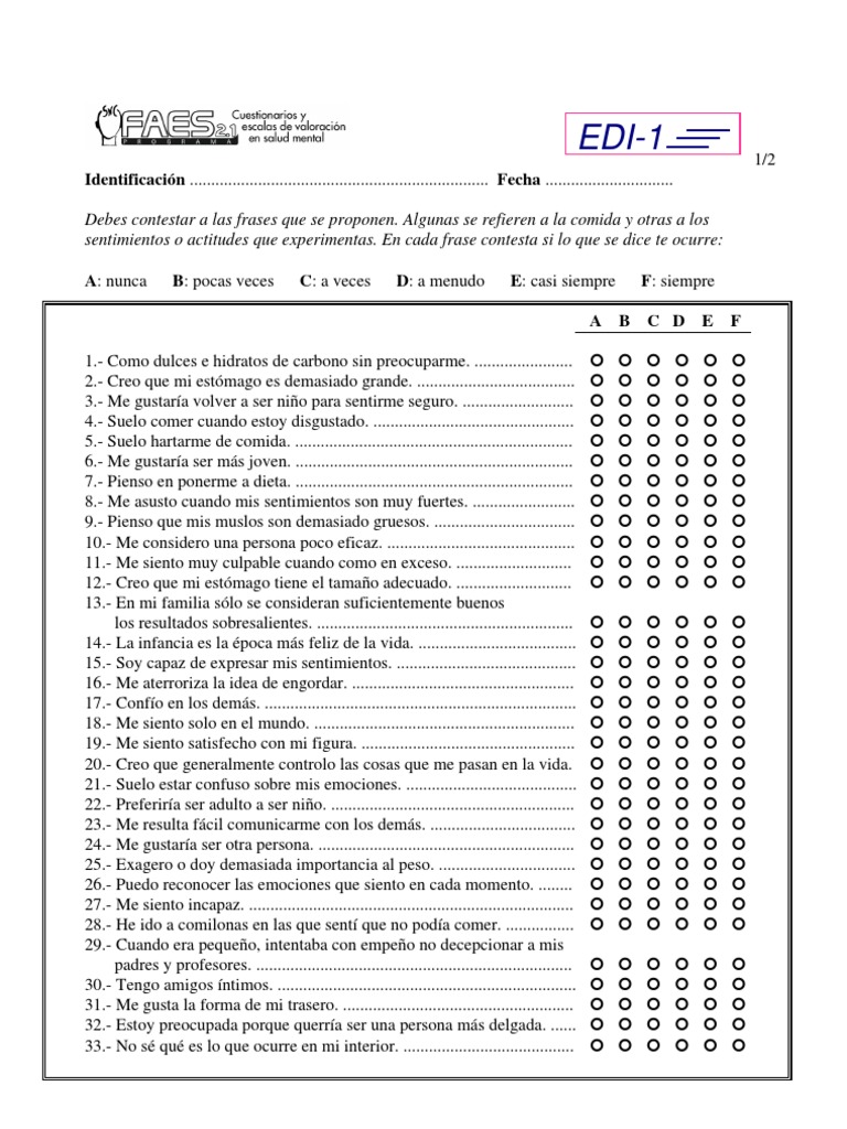 Test-EDI-1 - Inventario de Trastornos de La Ingesta | PDF | Adultos