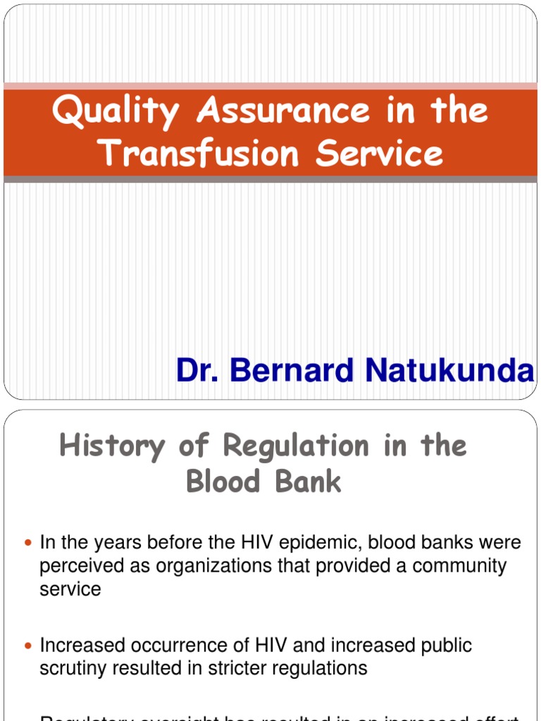 Quality Assurance in The Transfusion Service - Bernard | PDF | Blood ...