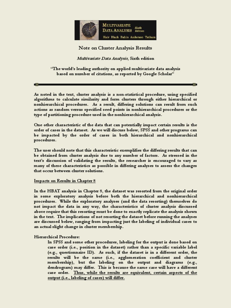 Ch8 Cluster Notes Multivariate Data Analysis 6e Pdf Cluster Analysis Data Analysis