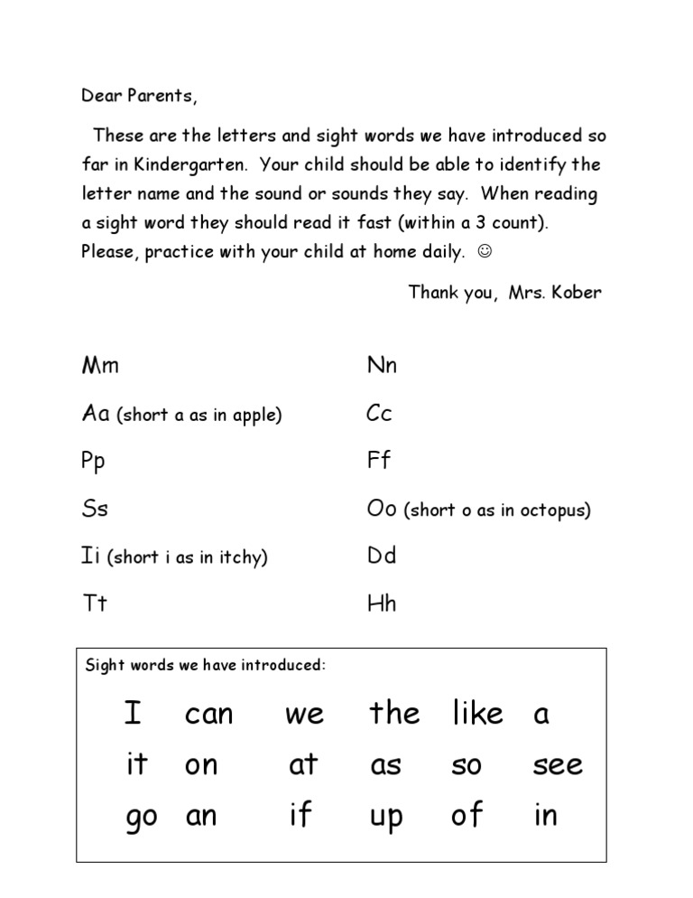 Letters and Sight Words 1st Quarter | PDF