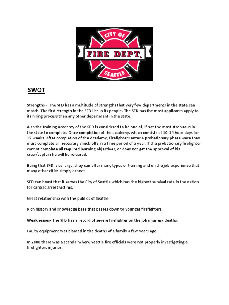 Seattle Fire Dept. SWOT Analysis | PDF | Firefighter | Cardiopulmonary ...