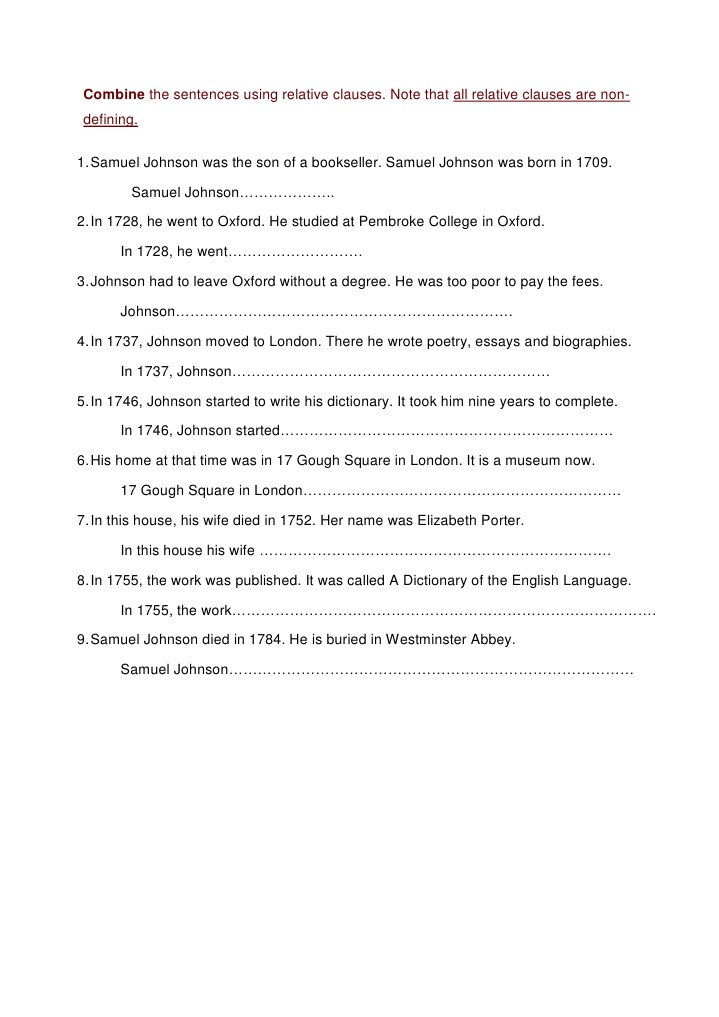 Combine The Sentences Using Relative Clauses | PDF