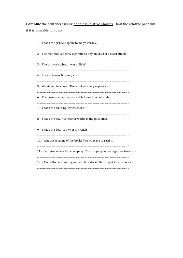 Combine The Sentences Using Defining Relative Clauses | PDF
