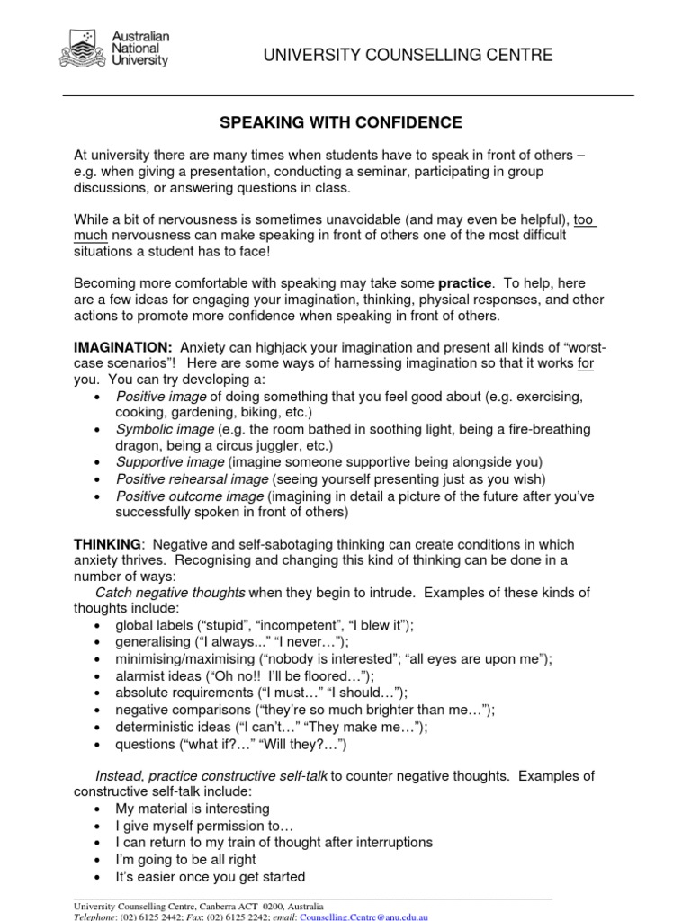 Speaking With Confidence | PDF | Anxiety | Relaxation (Psychology)