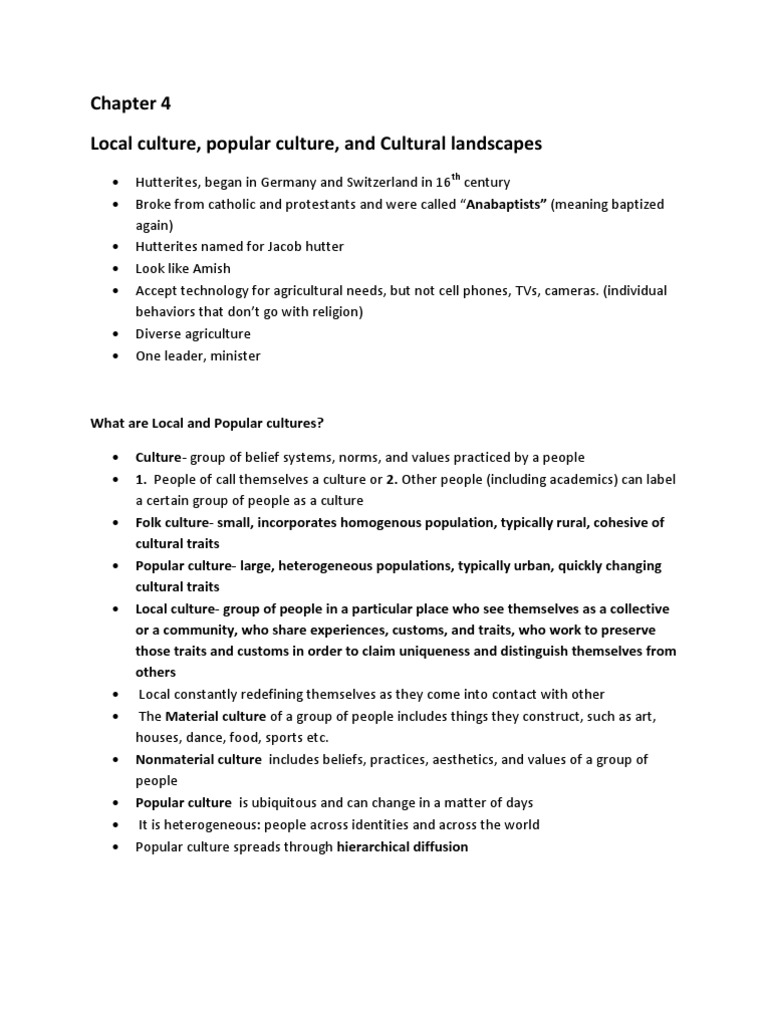 Local Culture, Popular Culture, and Cultural Landscapes: Human ...