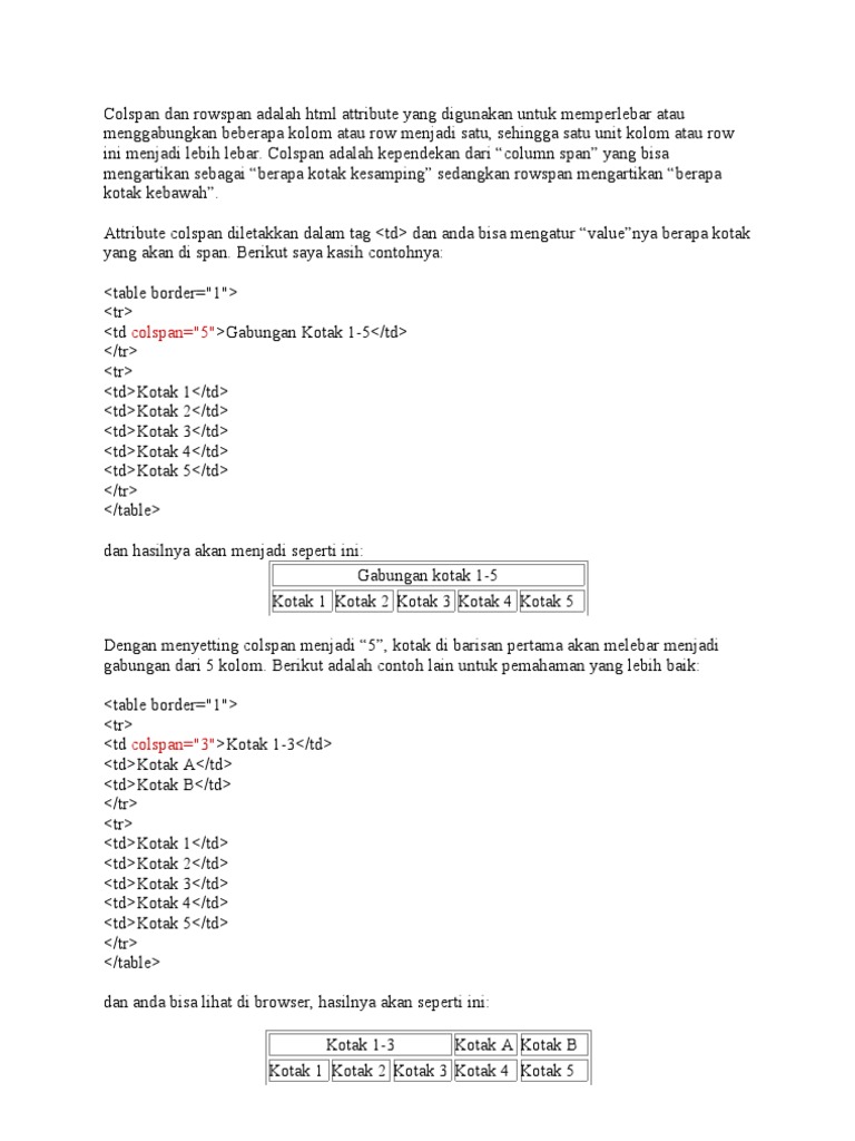 Colspan Dan Rowspan | PDF