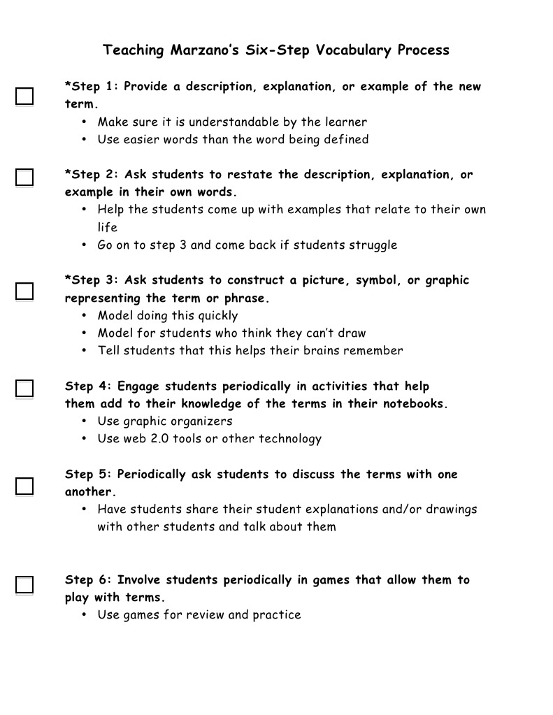 Marzano's Six-Step Vocabulary Process | PDF | Career & Growth