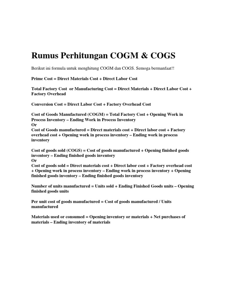 Rumus Perhitungan COGM & COGS | PDF
