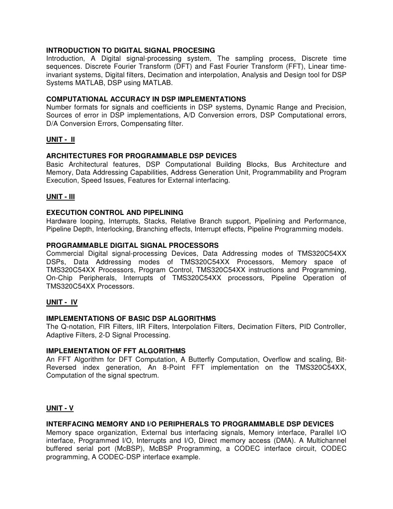 M.tech DSP Architectures Syllabus | PDF | Digital Signal Processing | Digital Signal Processor