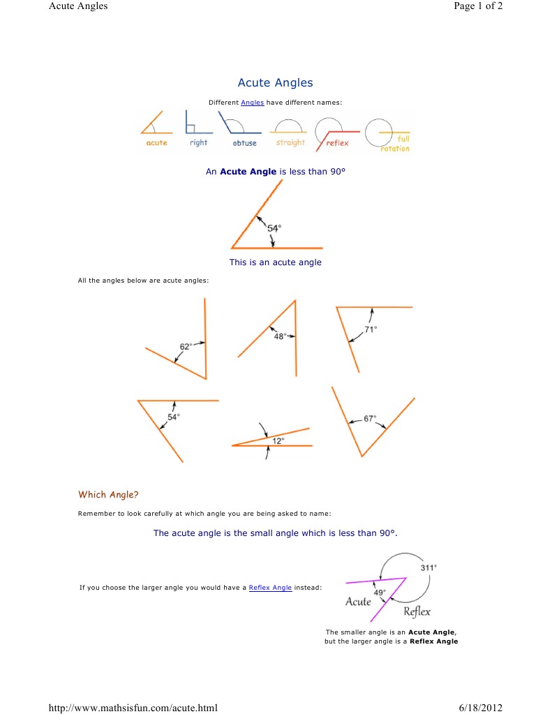 Acute Right Obtuse Straight Reflex Angles | PDF