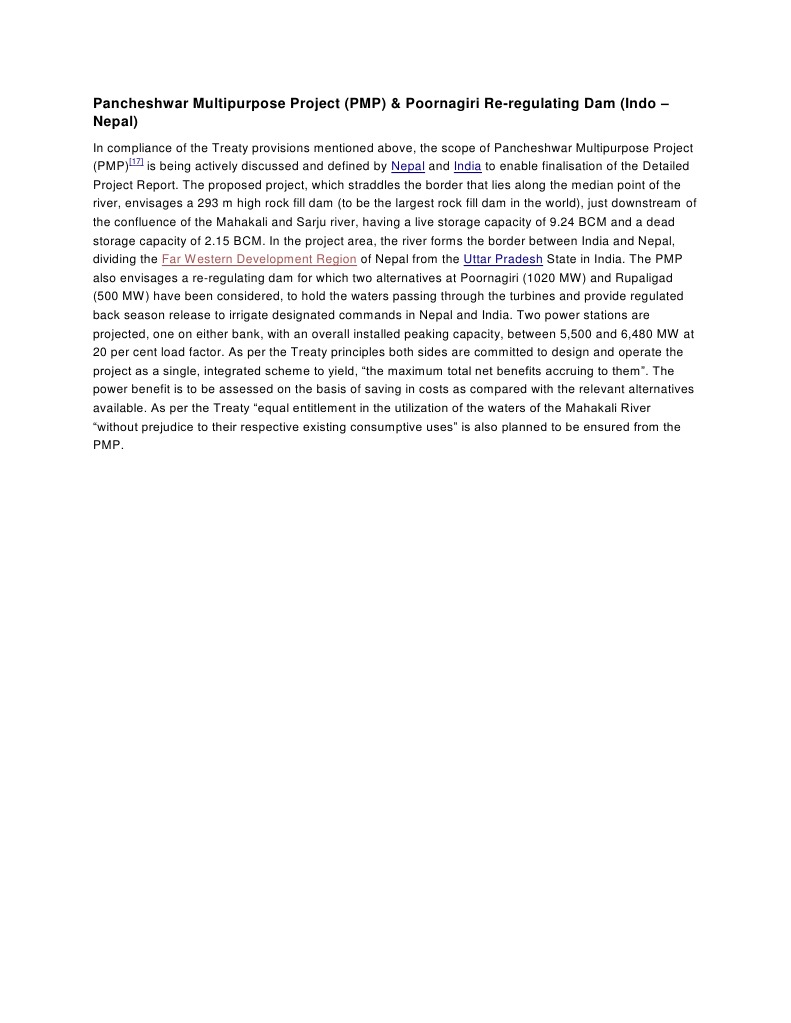 Pancheshwar Project: Indo-Nepal Dam Plan | PDF | Business