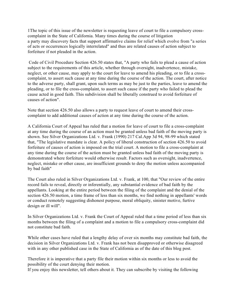 Filing Cross-Complaints in California | PDF | Pleading | Complaint