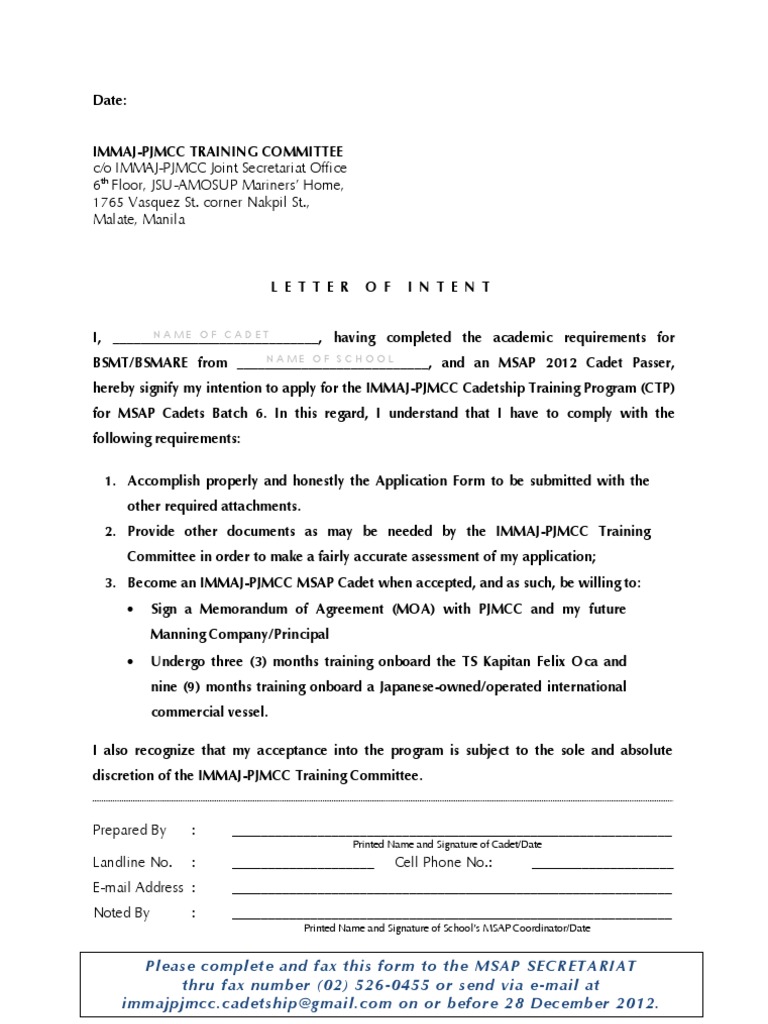 Msap Letter of Intent | PDF | Career & Growth | Finance & Money Management