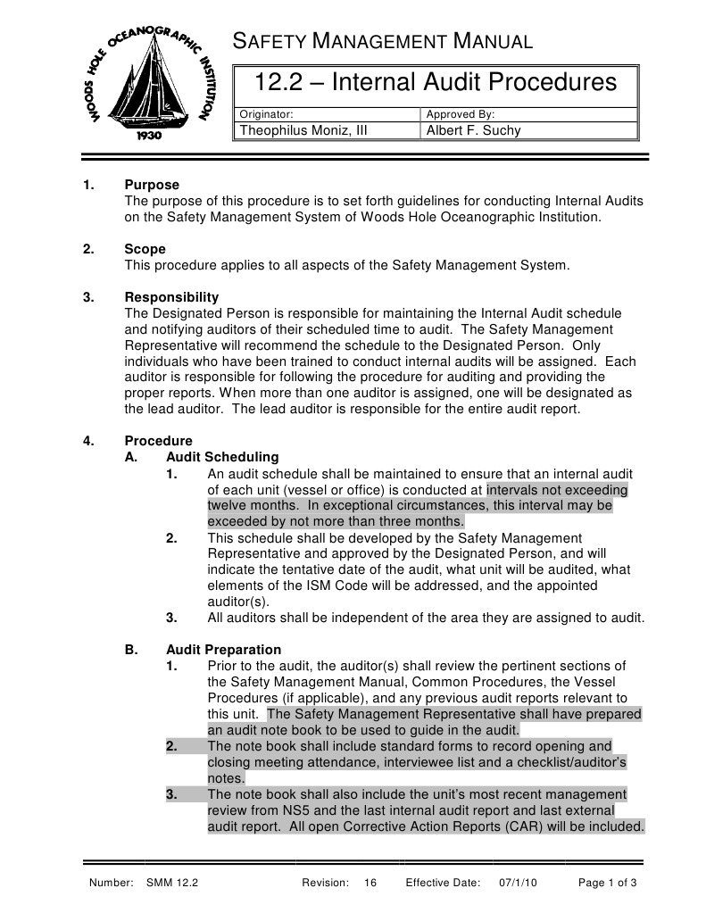 12.2 ISM Internal Auditing | Internal Audit | Auditor's Report