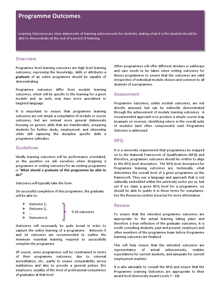 Programme Outcomes QuickGuide | PDF | Learning | Cognition