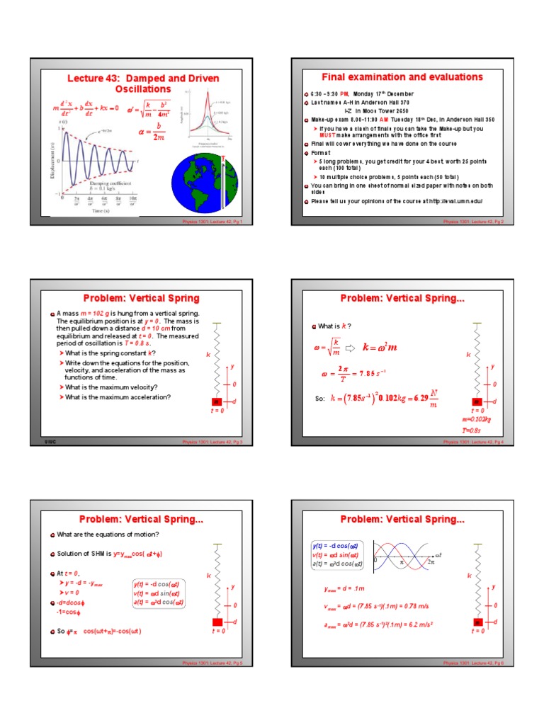 Lecture 43: Damped and Driven Oscillations Final Examination and Evaluations | PDF | Physical ...