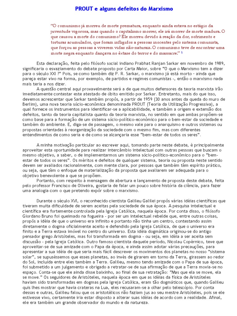 PROUT e Alguns Defeitos Do Marxismo - 2.1 | PDF | Marxismo | Karl Marx