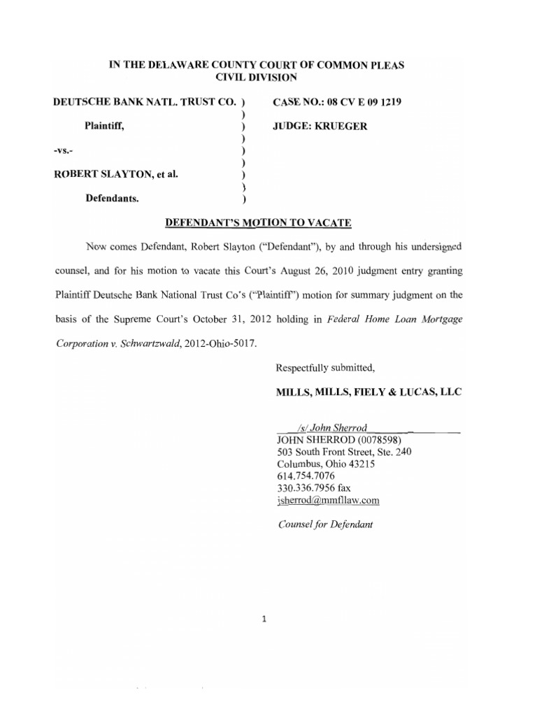 Legal Motion to Vacate Judgment | PDF | Standing (Law) | Lawsuit