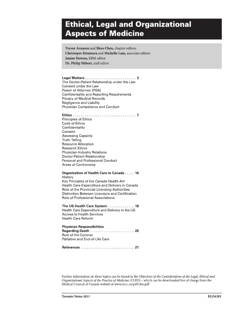 2 - Toronto Notes 2011 - Ethical 2C Legal and Organizational Aspects of ...