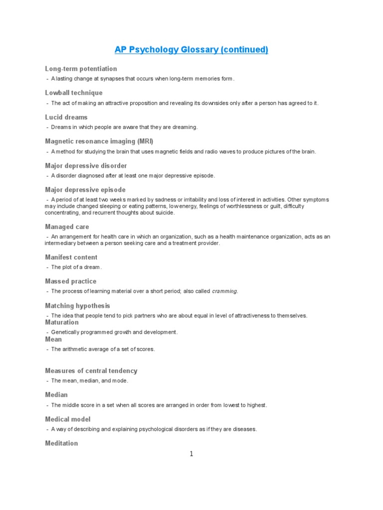 AP Psychology Glossary Final Part | PDF | Perception | Nervous System