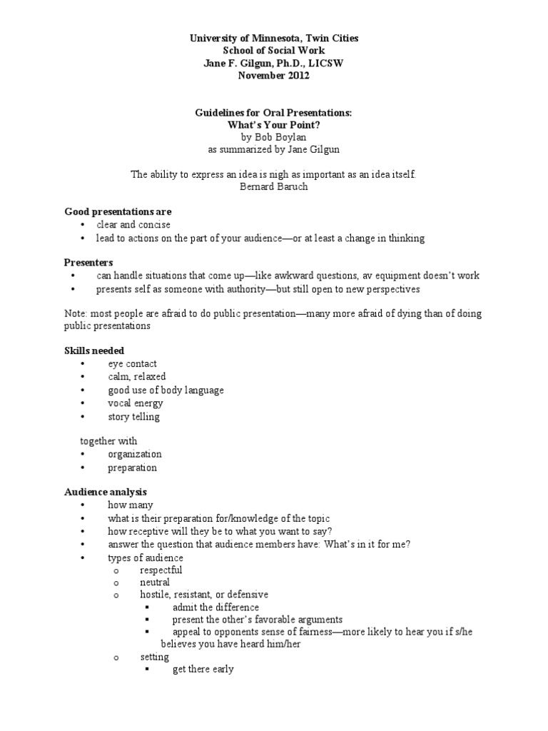 What's Your Point? by Bob Boylan Guidelines For Oral Presentations | PDF