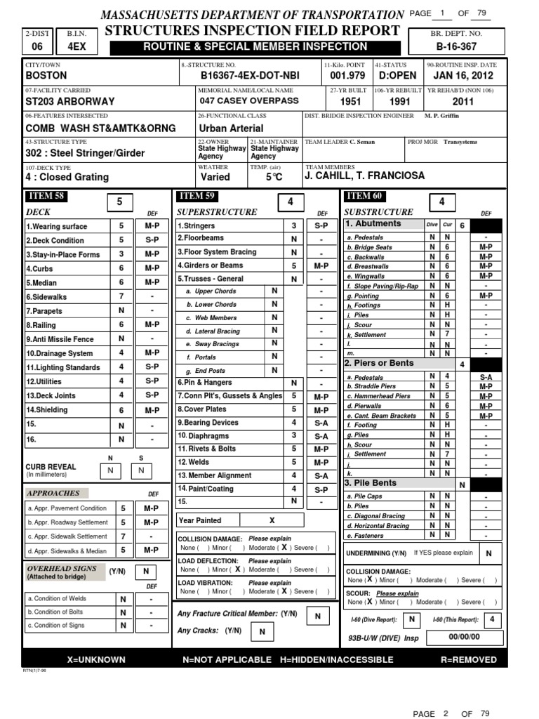 Structures Inspection Field Report: Routine & Special Member Inspection ...