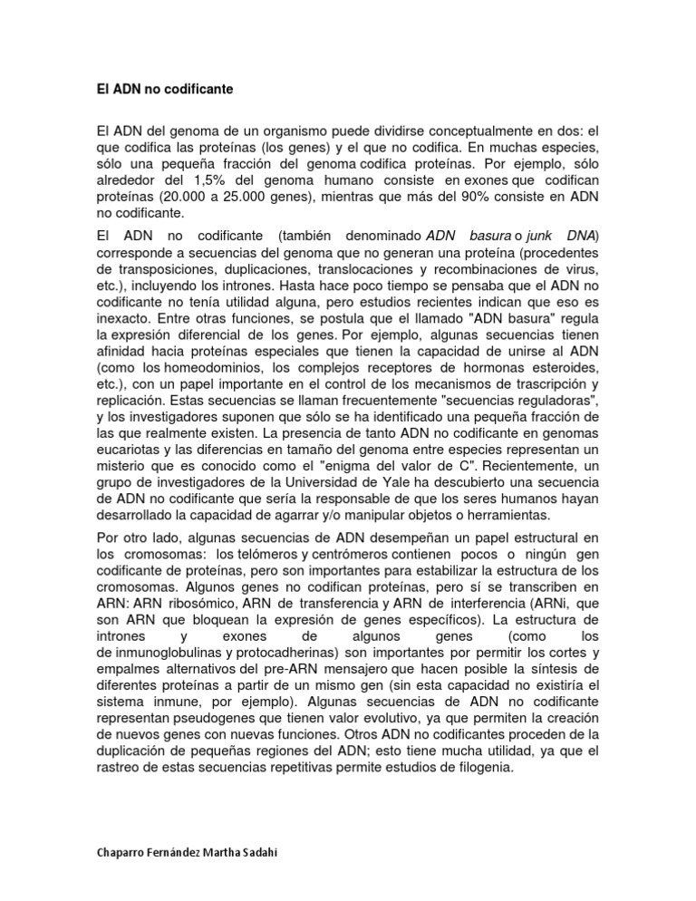 El ADN No Codificante | PDF | Adn | Gene