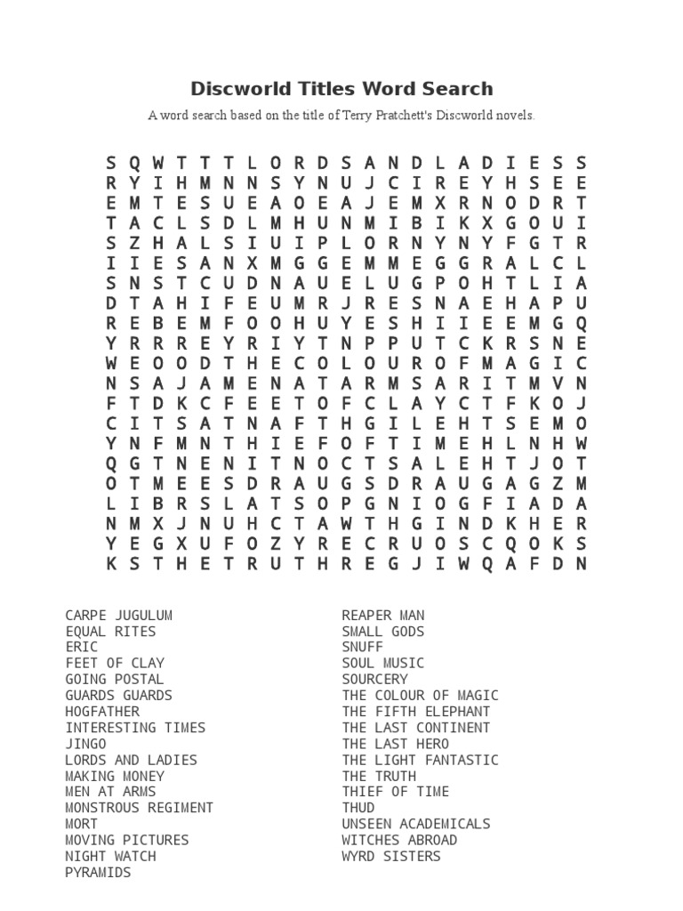 Discworld Word Search | Download Free PDF | Terry Pratchett | Fantasy ...